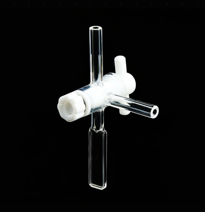 UV quartz micro three-way tap cuvette with PTFE stopcock, 4 clear wind ...