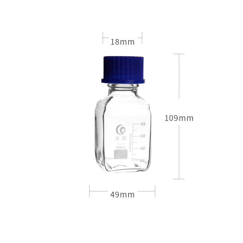 GL45 Square bottle with screw cap, clear glass, graduated, 100 ml to 1 ...