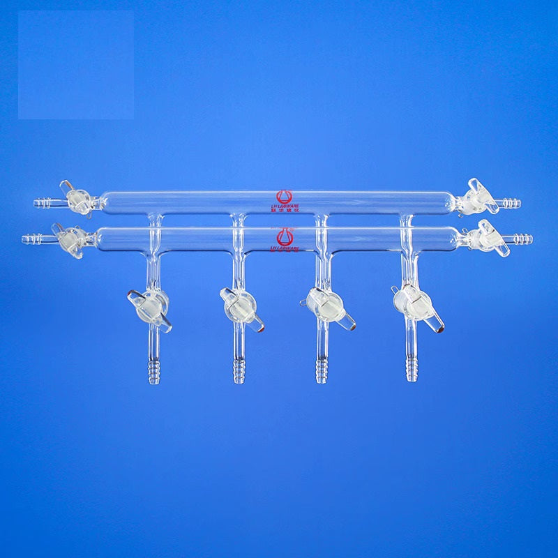 Double bank vacuum manifold with stopcock on sides, ports 4 to 6 ,Schl ...
