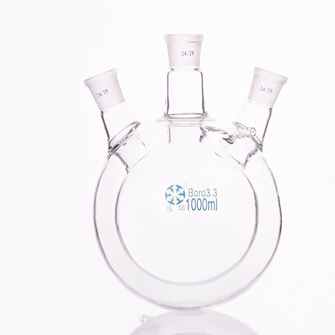 Double jacketed three-necked round-bottom flask, capacity 500 to 2.000 ...