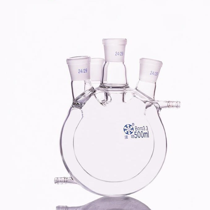 Double jacketed four-necked round-bottom flask, capacity 500 to 50.000 ...