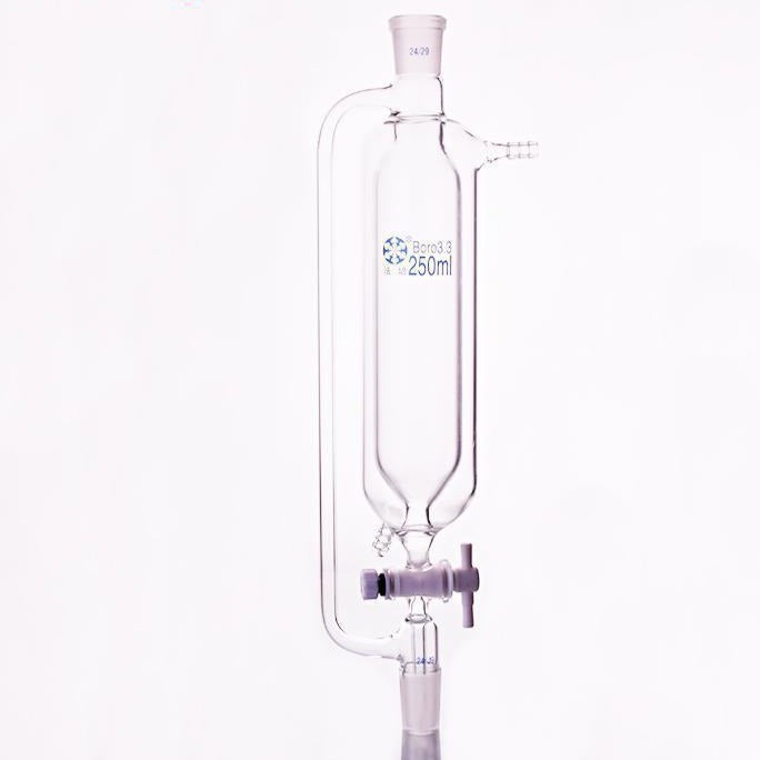 Double jacketed dropping funnel with pressure compensation and PTFE st ...