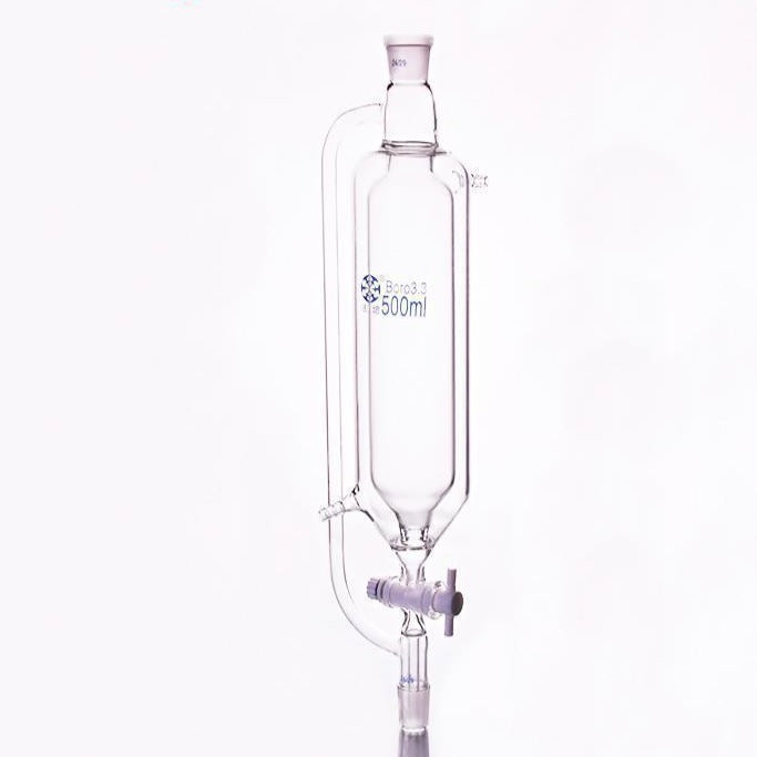 Double jacketed dropping funnel with pressure compensation and PTFE st ...