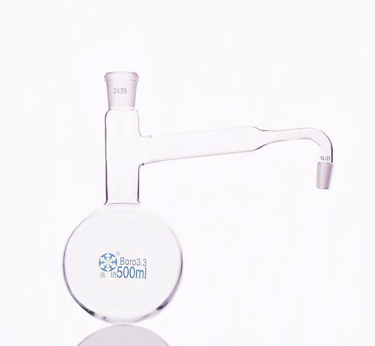 Round bottom distilling flask with side tube and joint, | Laborxing